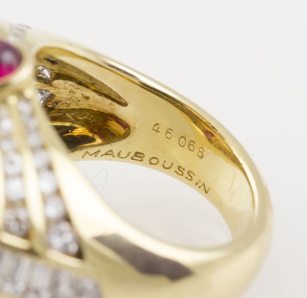 MAUBOUSSIN Natural Pearl Pink and White Diamond Ruby Gold Ring at 1stDibs