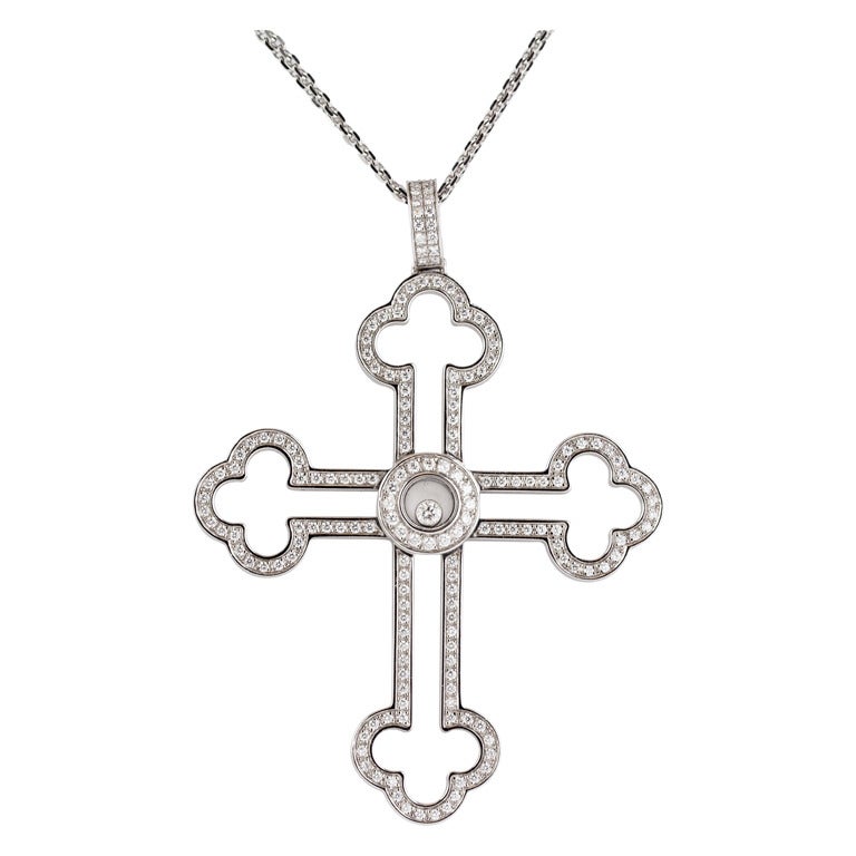 CHOPARD Happy Diamond Extra Large Ornate Diamond White Gold Cross ...