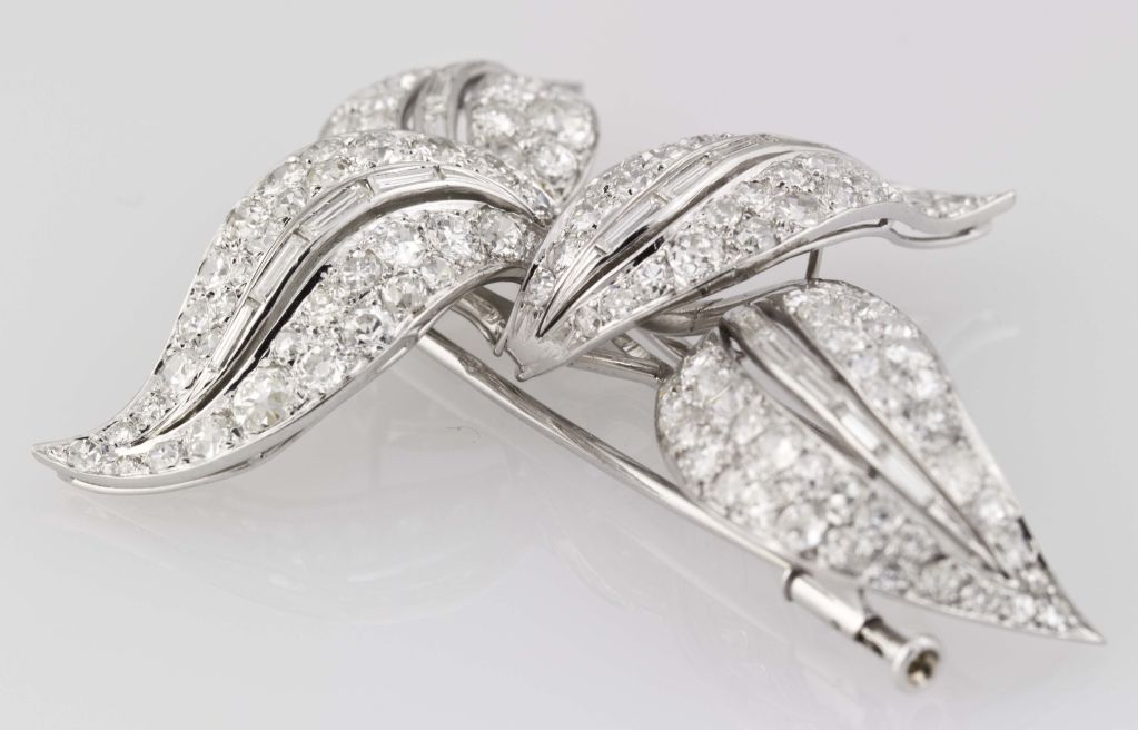 BOUCHERON Platinum Diamond Four Leaf Brooch Pin at 1stDibs