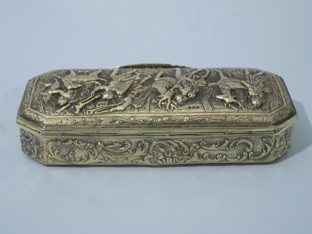 Victorian Casket Box - Classical Hunt Scene - Sterling Silver Gilt - C ...