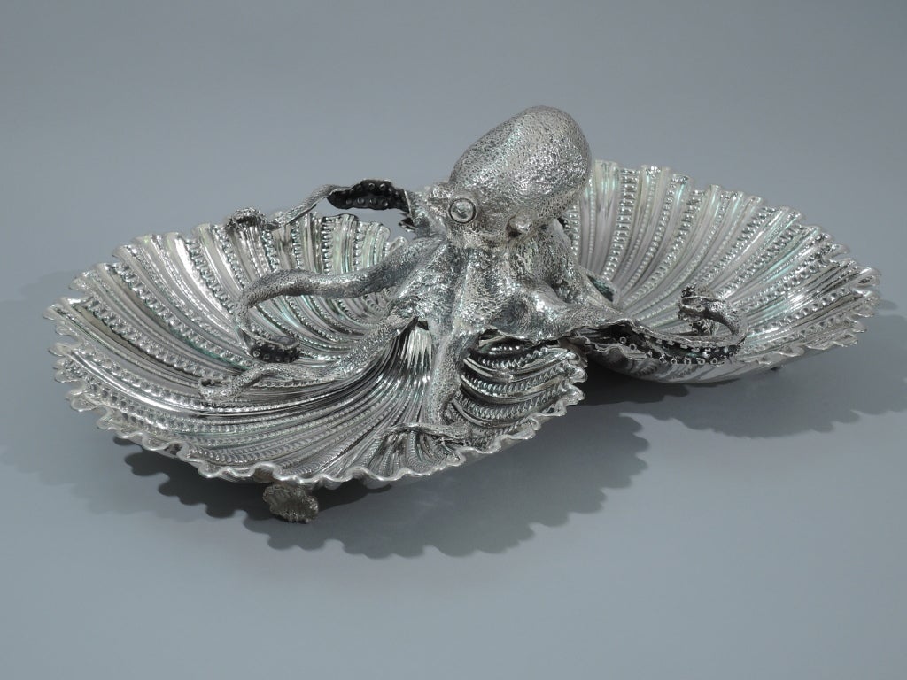 Dramatic Buccellati Seafood Bowl with Octopus - Italian Sterling Silver ...