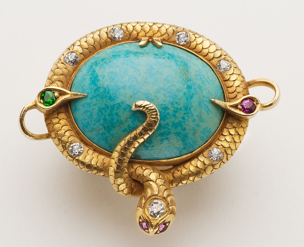 Amazonite and Gold Snake Pin For Sale at 1stDibs