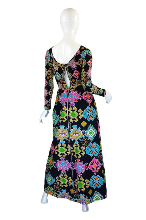 1971 Rare Lanvin Multi Color Maxi Dress at 1stDibs