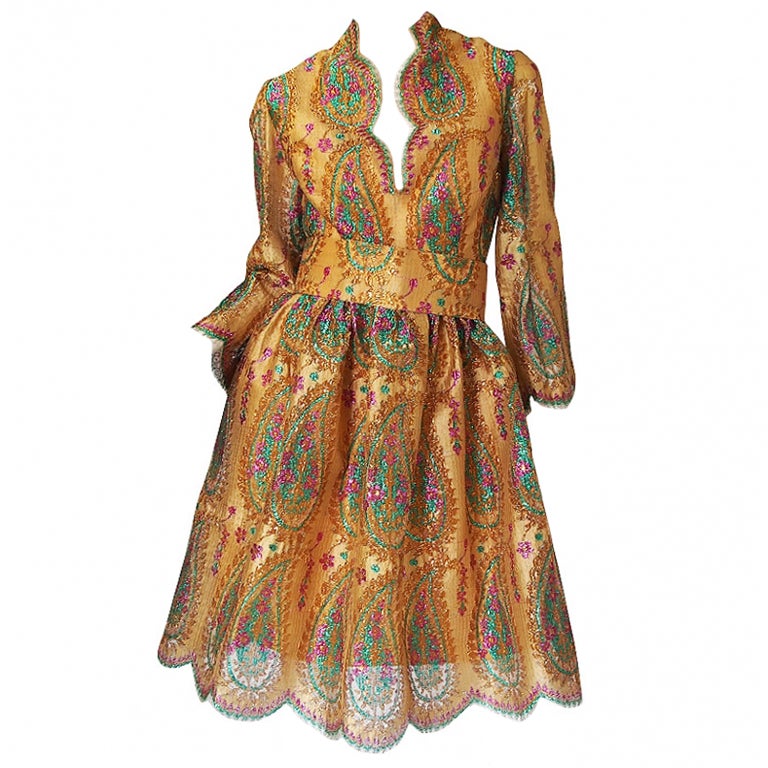 Documented 1968 Bill Blass Gold Dress at 1stDibs
