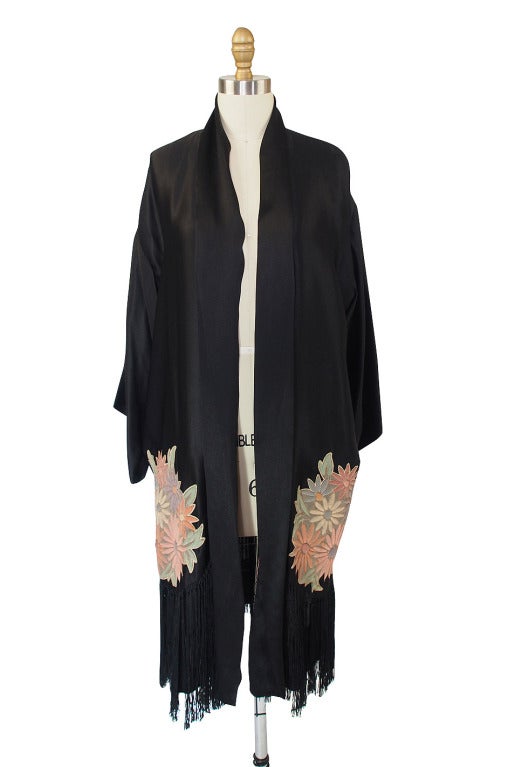 1920s Padded Flower Fringe Flapper Robe at 1stDibs