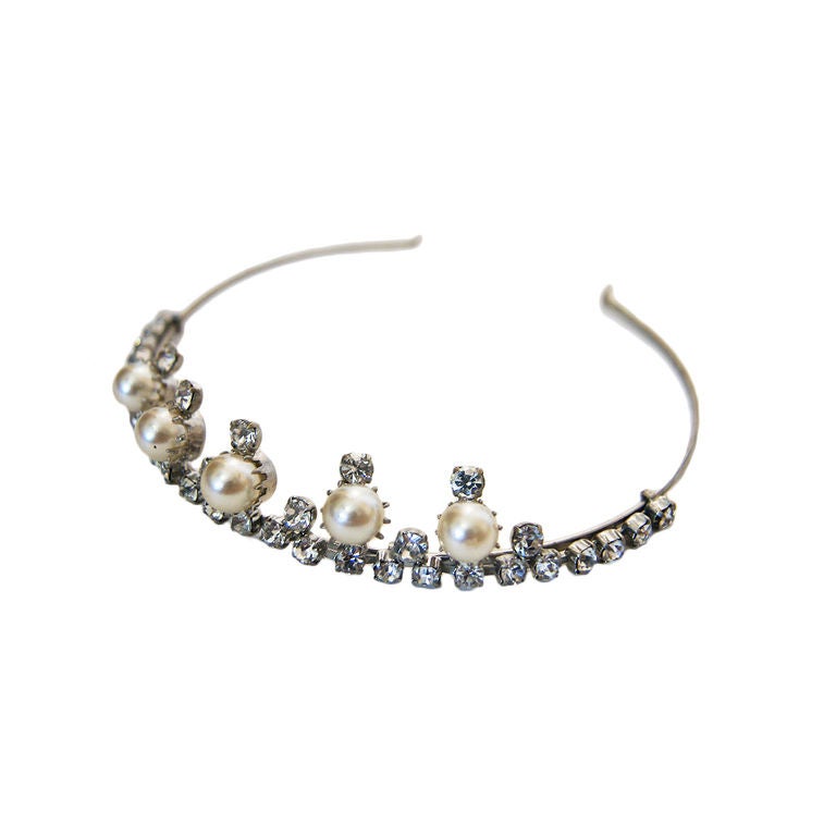 1920s Pearls and Rhinestone Tiara at 1stDibs