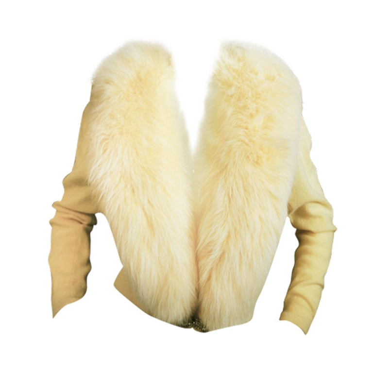 1950s Yellow Cashmere and Fox Sweater at 1stDibs