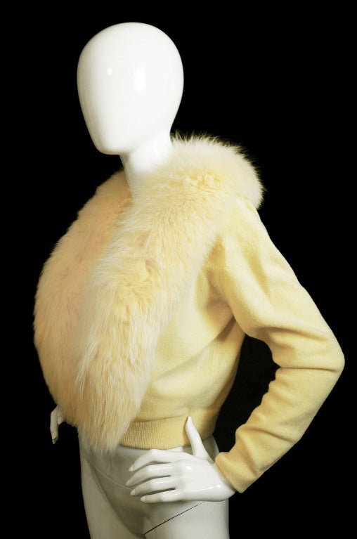 1950s Yellow Cashmere and Fox Sweater at 1stDibs