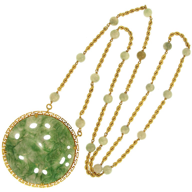 Carved Jade Medallion Necklace at 1stDibs