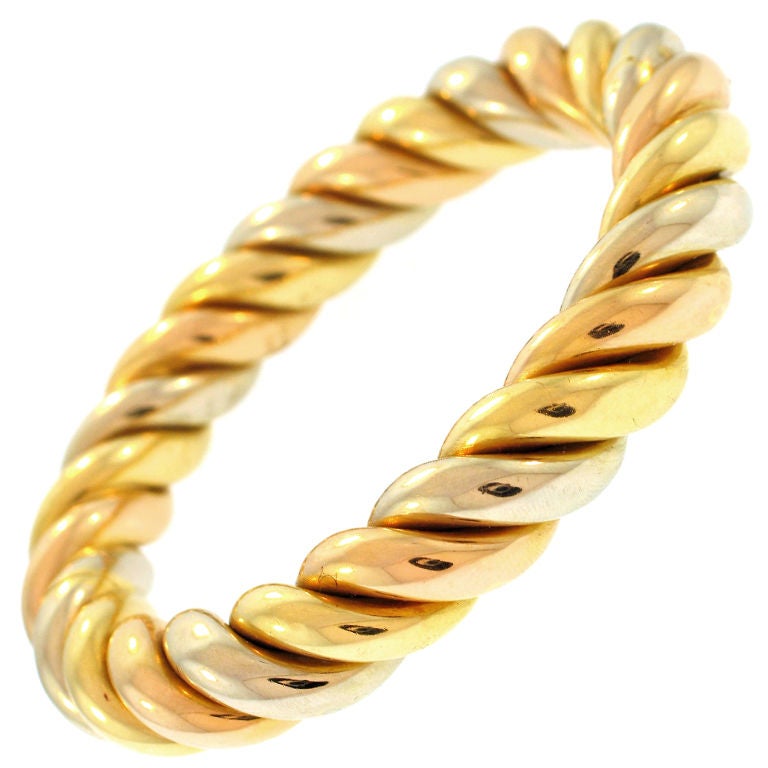 Bold Twisted Design Hinged Bangle in Tri-Color Gold at 1stDibs