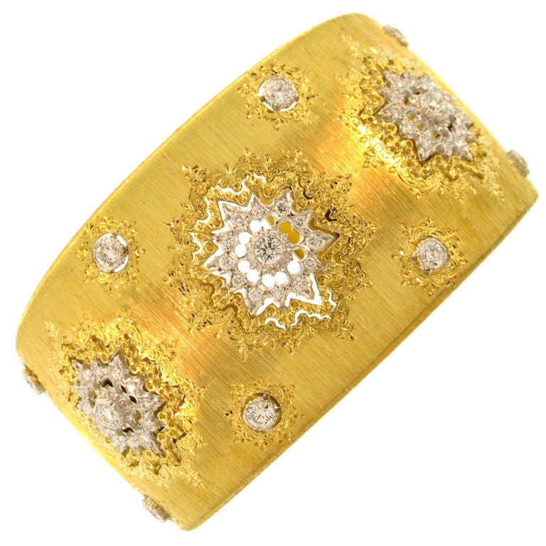 Exquisite Wide M.BUCCELLATI Snowflake Design Diamond Cuff at 1stDibs