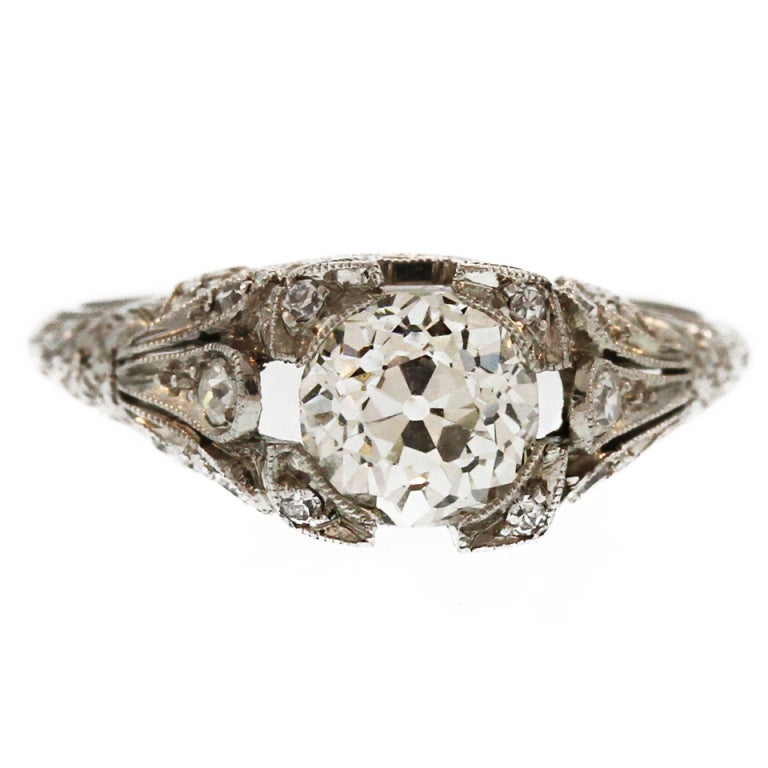 Art Deco Platinum Diamond Ring at 1stDibs