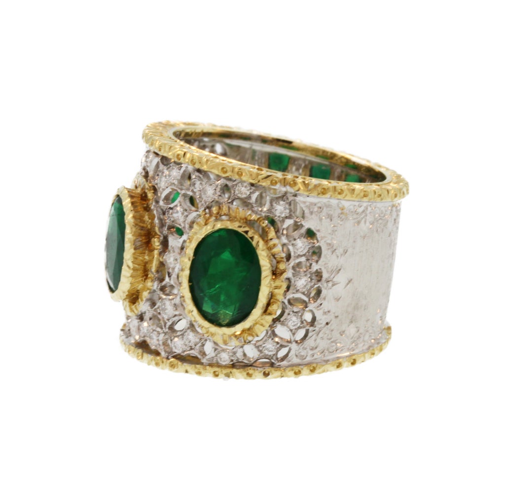Buccellati Emerald and Diamond Ring at 1stDibs
