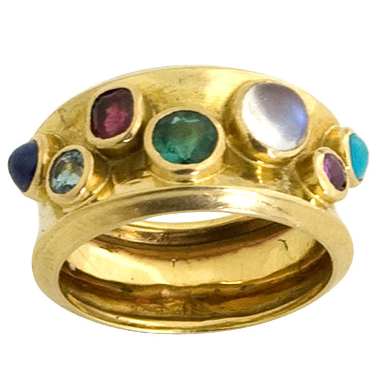 Gold Ring with Semiprecious Stones at 1stDibs