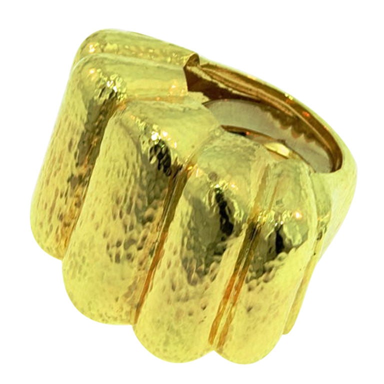 18K Yellow Gold Hand Hammered "Webb" Ring at 1stDibs