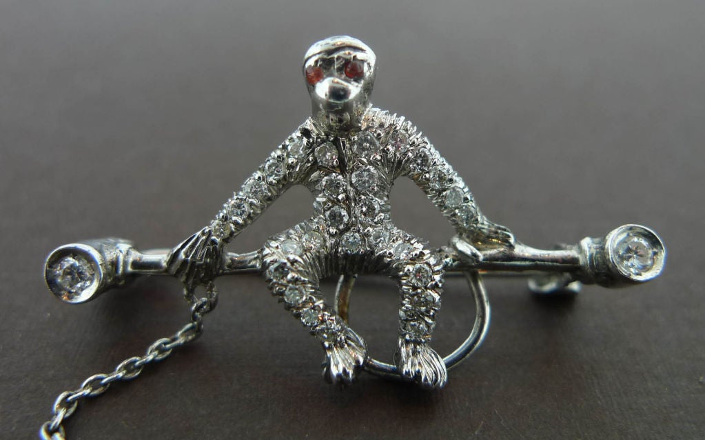 Frolicking Monkeys Brooch in Diamonds and Platinum at 1stDibs