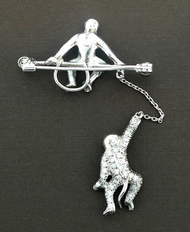 Frolicking Monkeys Brooch in Diamonds and Platinum at 1stDibs