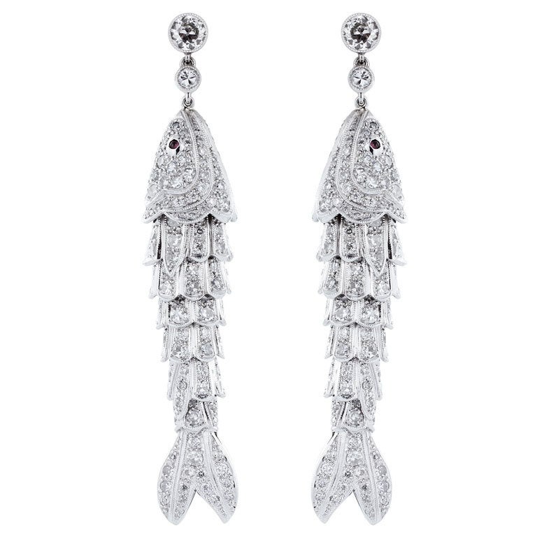 Delightful Diamond Fish Earrings at 1stDibs