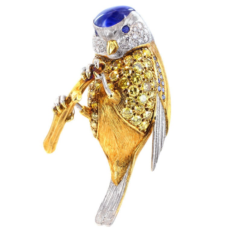 Burma Sapphire Diamond Bird Pin at 1stDibs