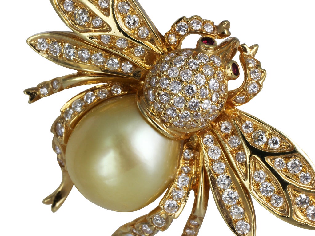 Diamond and Pearl Bee Pin at 1stDibs