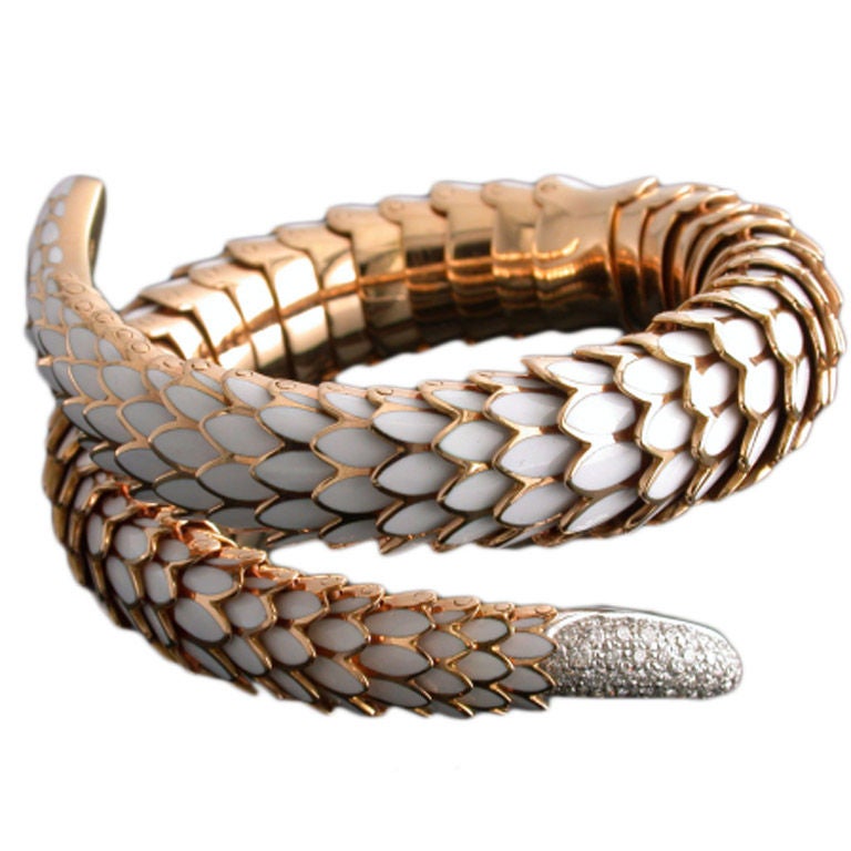 Enamel Diamond Serpentine Bracelet at 1stDibs