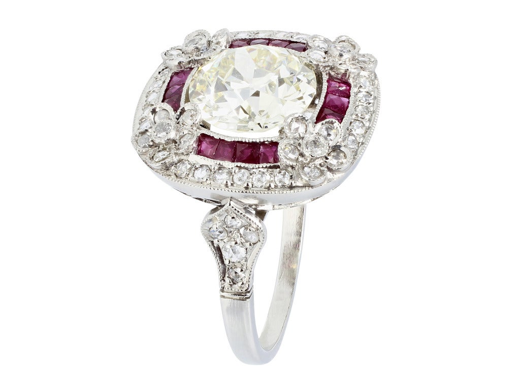 Art Deco 2.24ct Diamond and Ruby Ring at 1stDibs