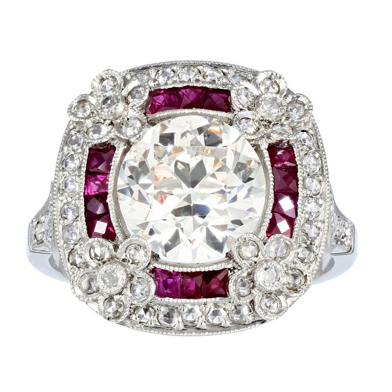 Art Deco 2.24ct Diamond and Ruby Ring at 1stDibs