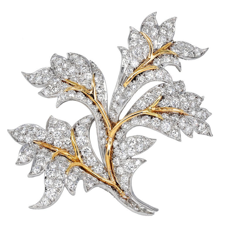 Jean Schlumberger Diamond Leaf Pin For Sale at 1stDibs