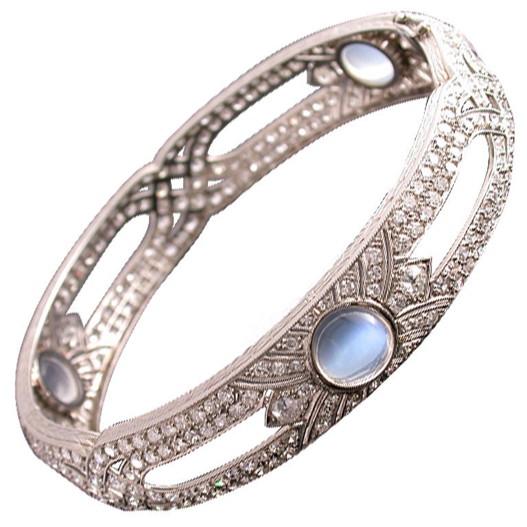 Estate Collection | Diamond and Moonstone Bangle at 1stDibs