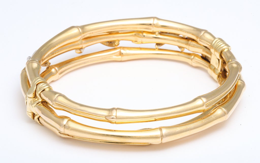 Bamboo Diamond Gold Bangle at 1stDibs
