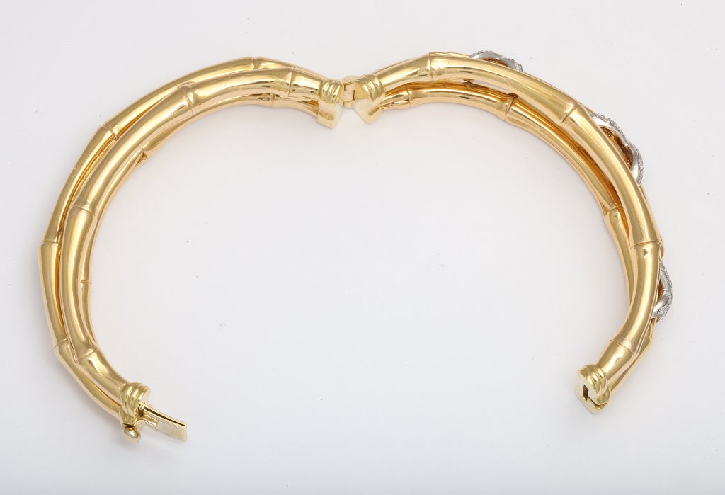 Bamboo Diamond Gold Bangle at 1stDibs