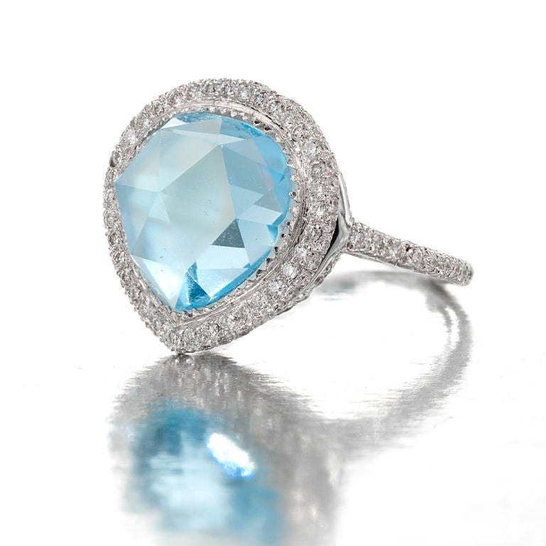LAURA MUNDER Blue Topaz Diamond Ring For Sale at 1stDibs