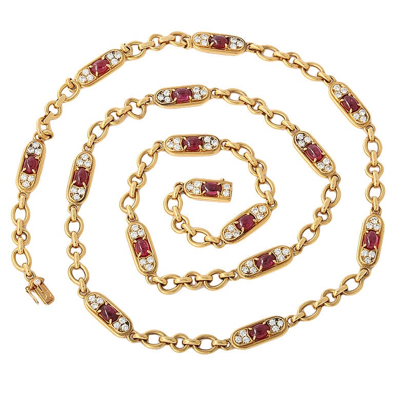 VAN CLEEF and ARPELS Cabochon Ruby and Diamond Chain at 1stDibs