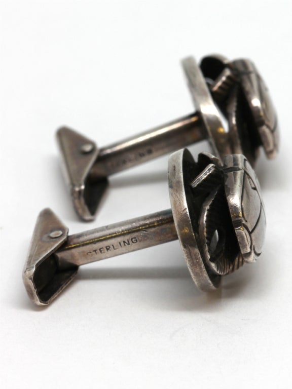 Sterling Silver Scarab Cufflinks by Allen Adler For Sale at 1stDibs