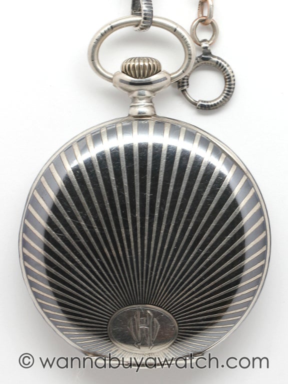 Silver and Niello Pocket Watch with Chain circa 1920s For Sale at 1stDibs