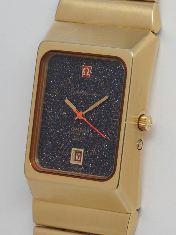 Omega Yellow Gold Mega-Quartz Blue Stardust Dial circa 1970s at 1stDibs ...