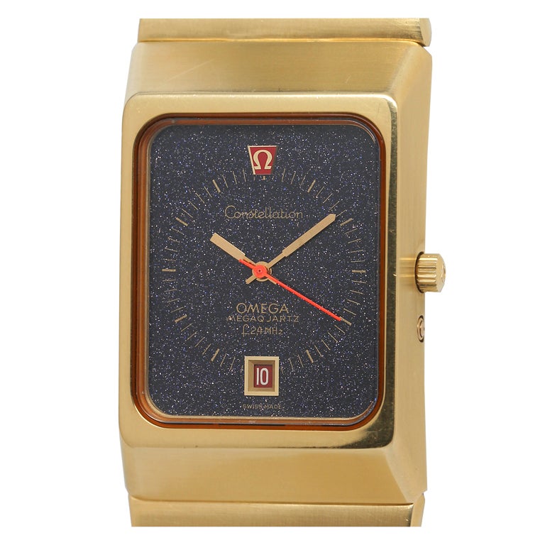 Omega Yellow Gold Mega-Quartz Blue Stardust Dial circa 1970s at 1stDibs ...