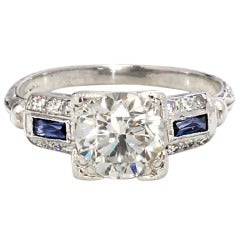 Diamond Solitaire with Sapphire Side Stones at 1stDibs