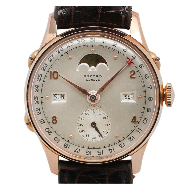 Record Rose Gold Triple-Calendar Moonphase Wristwatch circa 1950s at ...