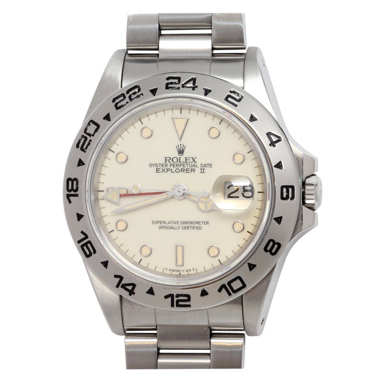 Rolex Stainless Steel Explorer II Cream Dial Wristwatch Ref 16550 circa ...