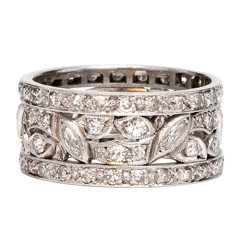 Platinum Diamond Band with Floral Design For Sale at 1stDibs