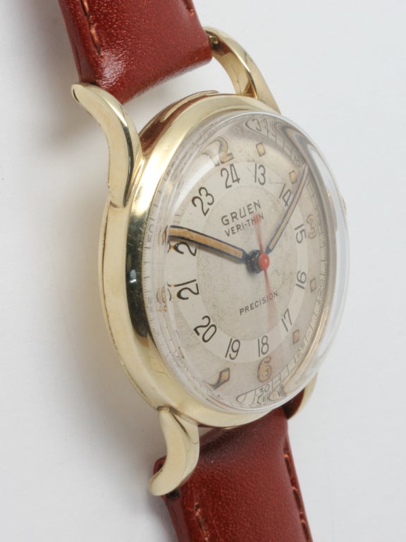Gruen Gilt Pan American Wristwatch with 24-Hour Dial circa 1940s at 1stDibs