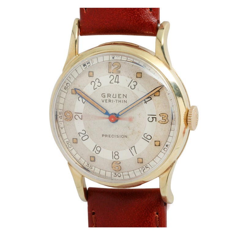 Gruen Gilt Pan American Wristwatch with 24-Hour Dial circa 1940s at ...