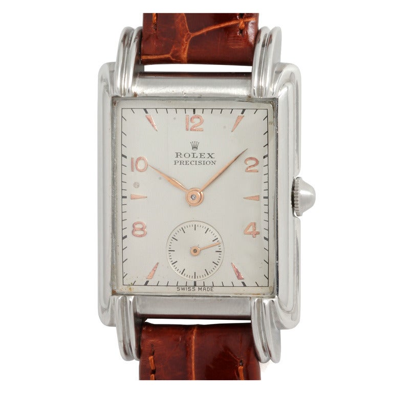 Rolex Stainless Steel Rectangular Dress Model Wristwatch circa 1946 at ...