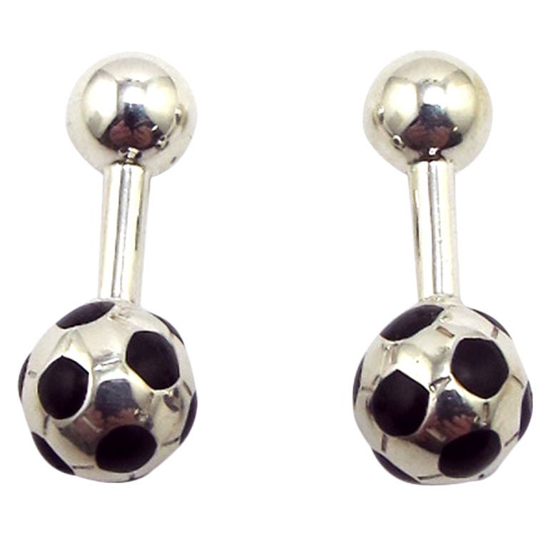 Tiffany and Co. Sterling Silver and Enamel Soccer Ball Cufflinks at 1stDibs
