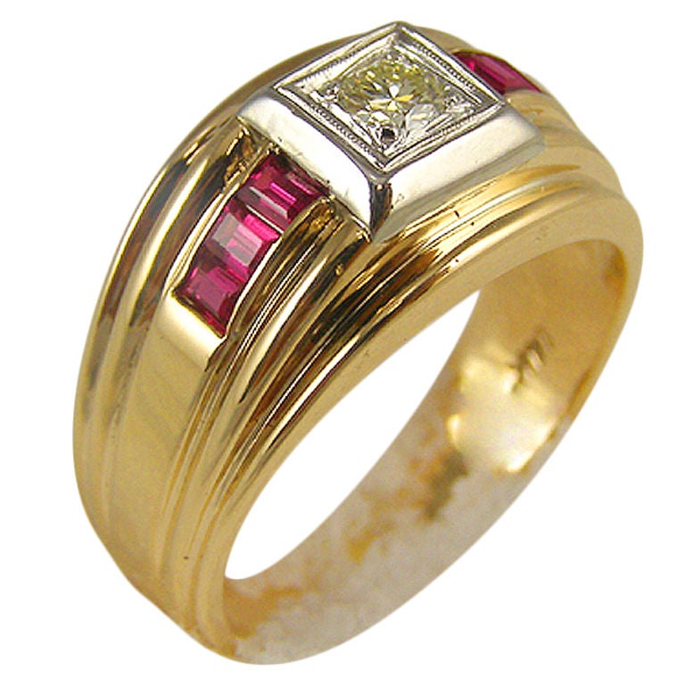 Man's Retro Diamond and Ruby Ring at 1stDibs