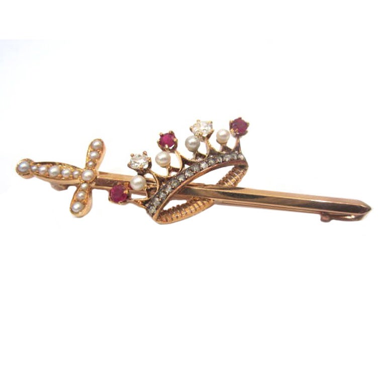 Antique Gold, Ruby and Diamond Pin at 1stDibs