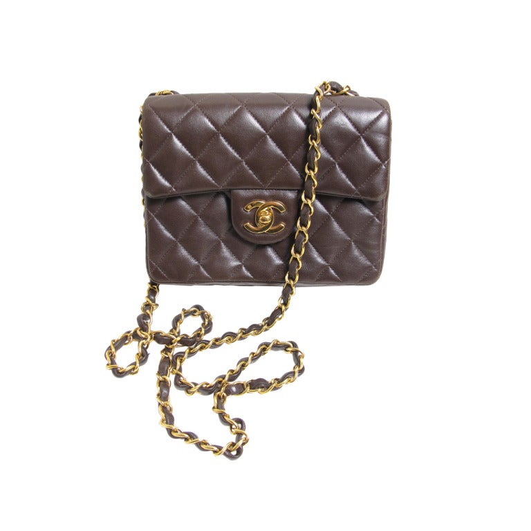1990s CHANEL brown mini flap crossbody bag at 1stDibs