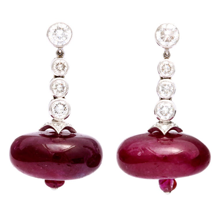 Ruby Bead Diamond Earrings at 1stDibs