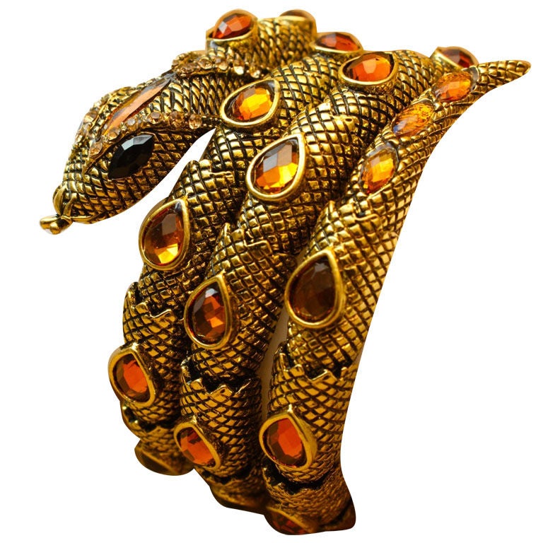 Wonderfully Detailed Triple Wrap Snake Bracelet For Sale at 1stDibs